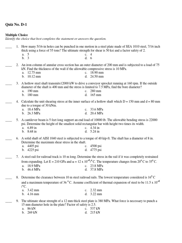 Machine Design Problems Topic 1 5 | PDF | Stress (Mechanics) | Beam (Structure)