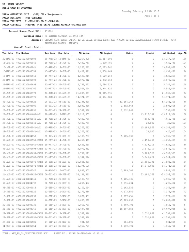 PV Ar Ia Debit Card by Cus 060224 | PDF | Financial Services | Accounting