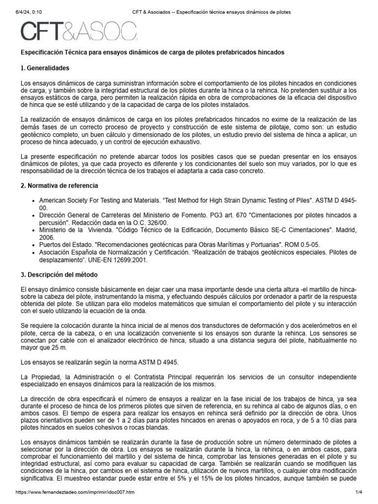 Extracto ASTM D4945 ET Ensayos Diná de Pilotes | PDF | Fundación profunda Extracto ASTM D4945 ET Ensayos Diná de Pilotes | PDF | Fundación profunda