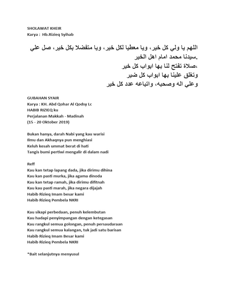 Sholawat Kheir oleh Habib Rizieq | PDF