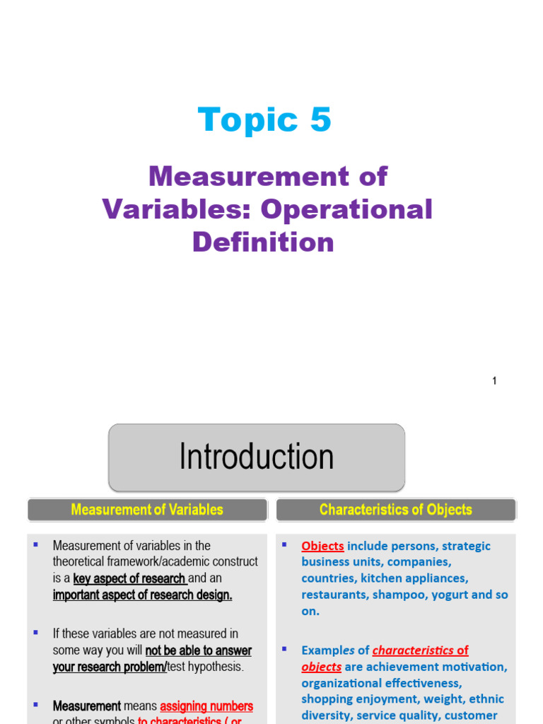 Chapter 4 - Measurement of Variables (Operational Definition) | PDF | Measurement | Motivation