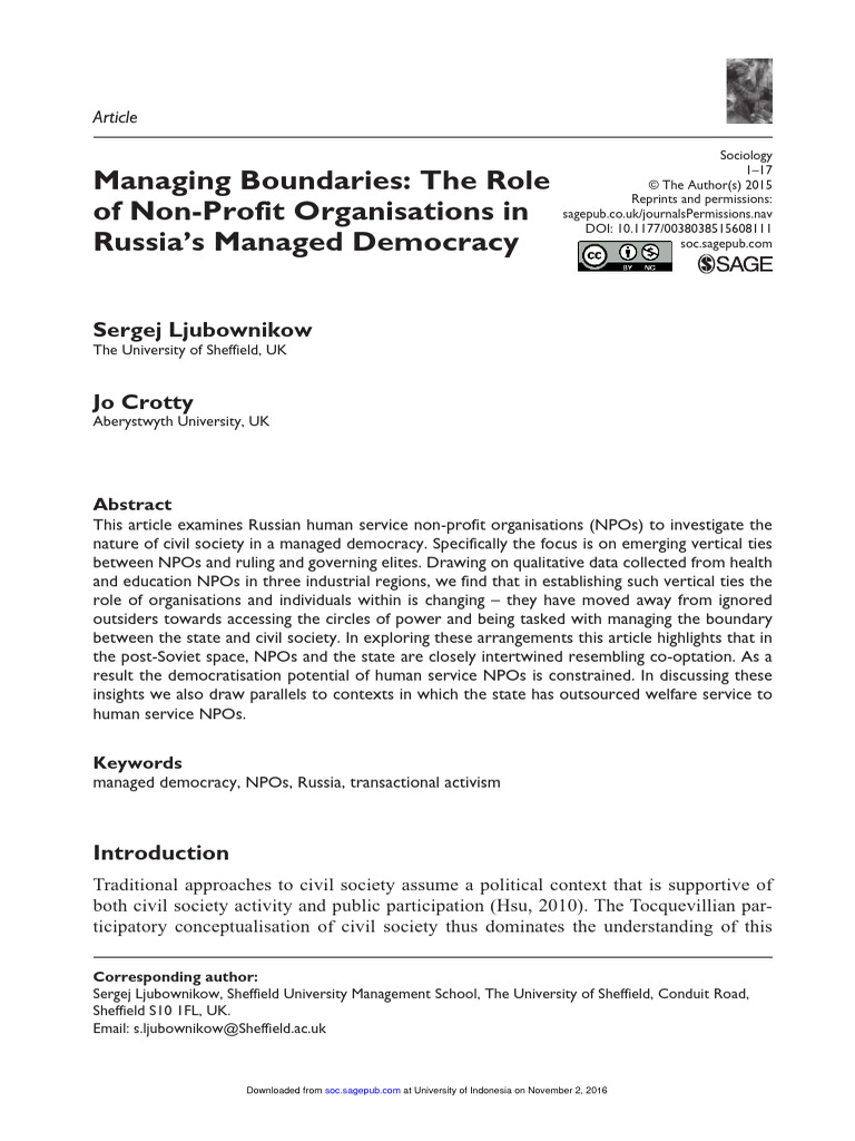 Managing Boundaries: The Role of Non-Profit Organisations in Russia's Managed Democracy | PDF ...