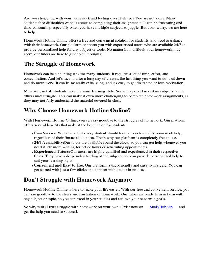 Homework Hotline Online Free | PDF | Homework
