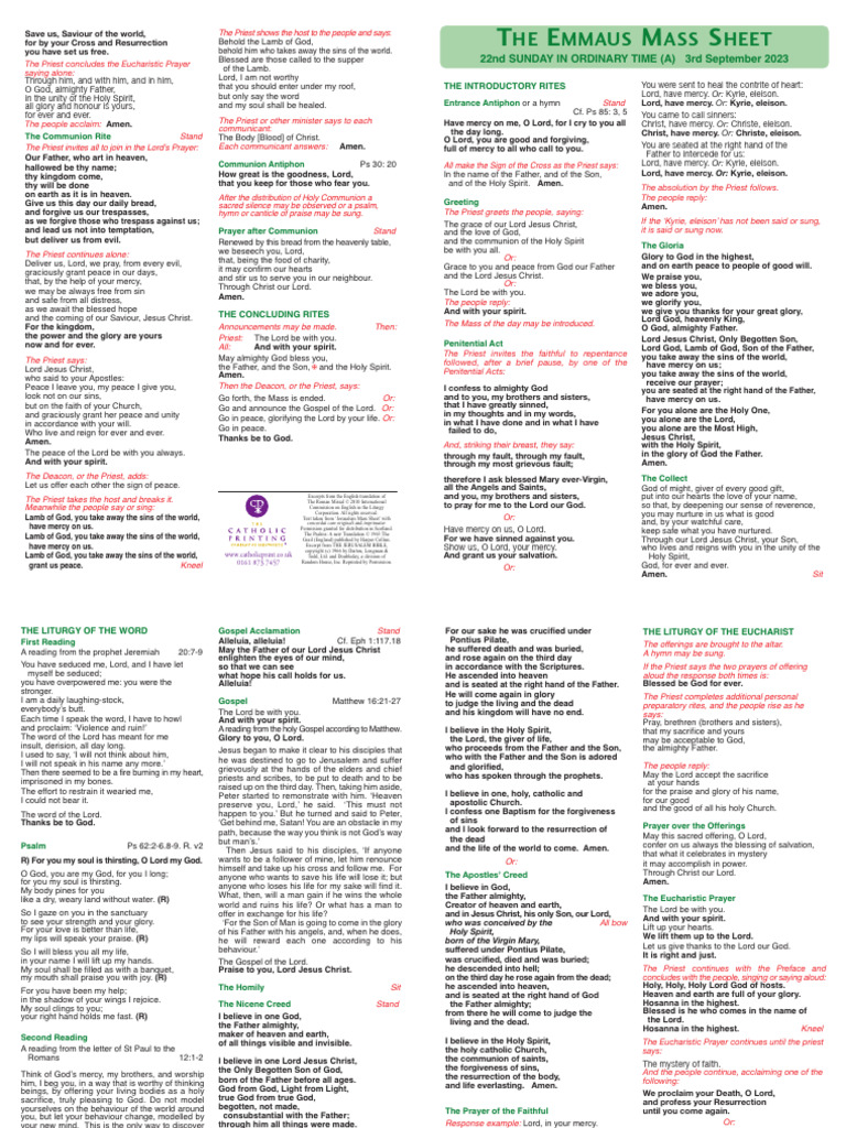 22ot Emmaus Mass | PDF | Lord's Prayer | Mass (Liturgy)