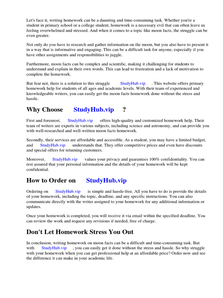 Primary Homework Help Moon Facts | PDF | Moon | Homework