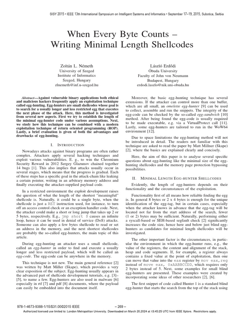 When Every Byte Counts Writing Minimal Length Shellcodes | PDF | Computing | Computer Architecture