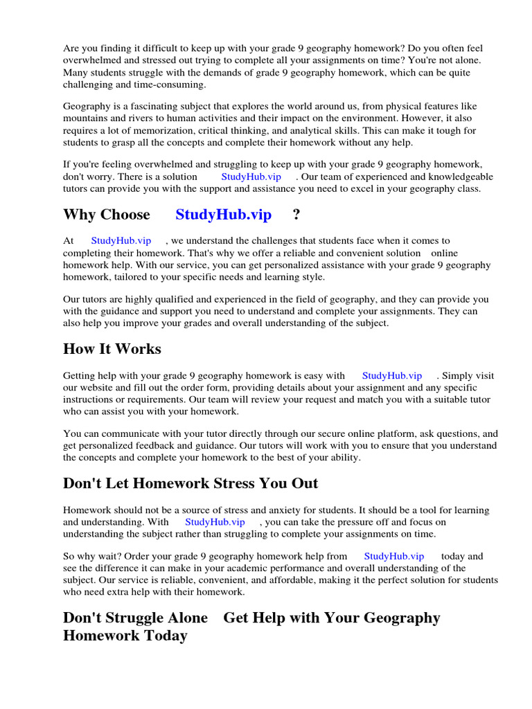 Grade 9 Geography Homework Help | PDF | Geography | Homework