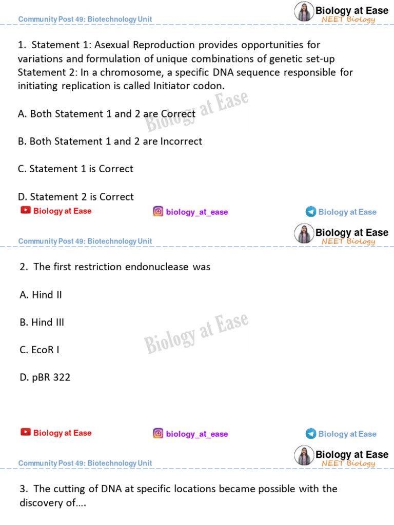 NEET Biology: Biotechnology Quiz Questions | PDF | Agarose Gel ...