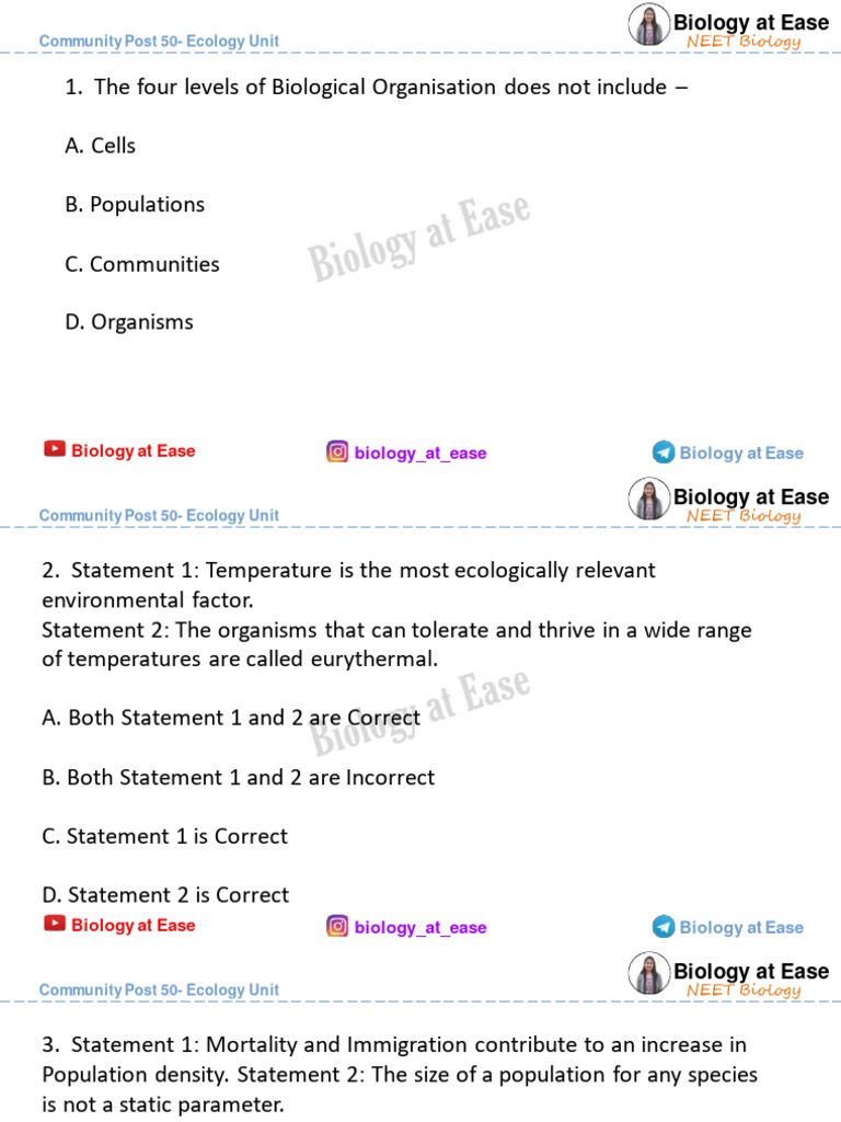 NEET Biology Ecology Unit Quiz | PDF | Ecology | Biology