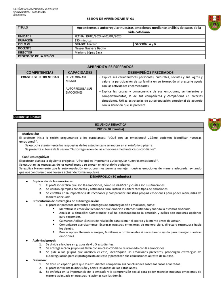 Sesion 02 Segundo DPCC | PDF | Las emociones | Maestros