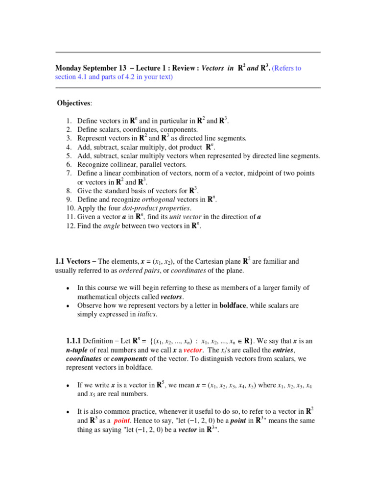 Lecture 01 - Vectors in R 2 and R 3 | PDF | Euclidean Vector | Norm (Mathematics)