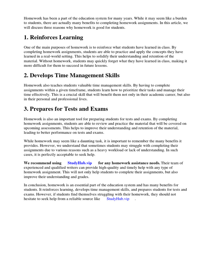 3 Reasons Why Homework Is Good | Download Free PDF | Homework | Teachers