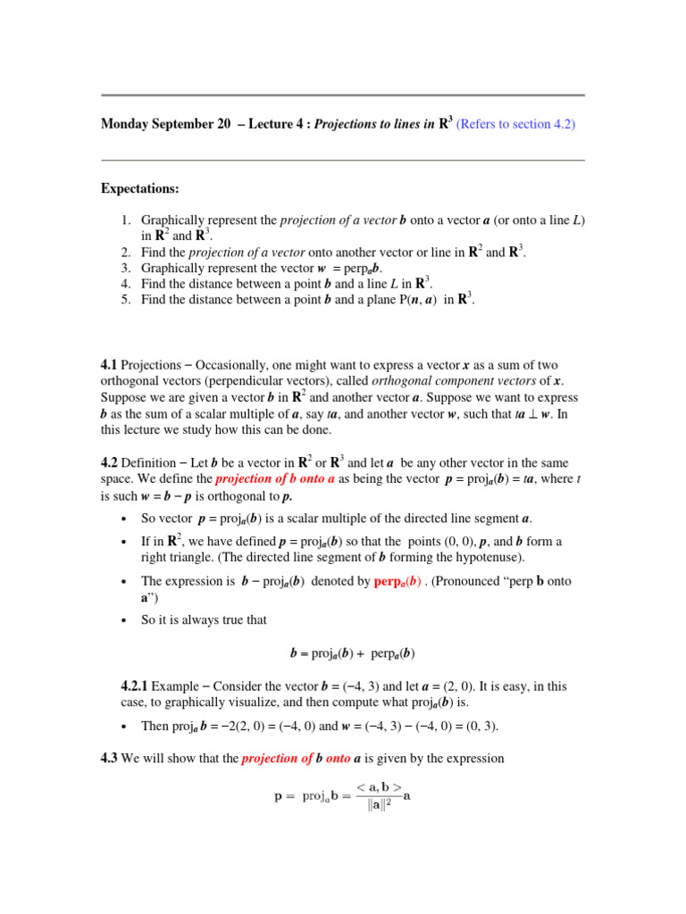 Lecture 04 - Projections of Vectors | PDF | Euclidean Vector | Linear Algebra