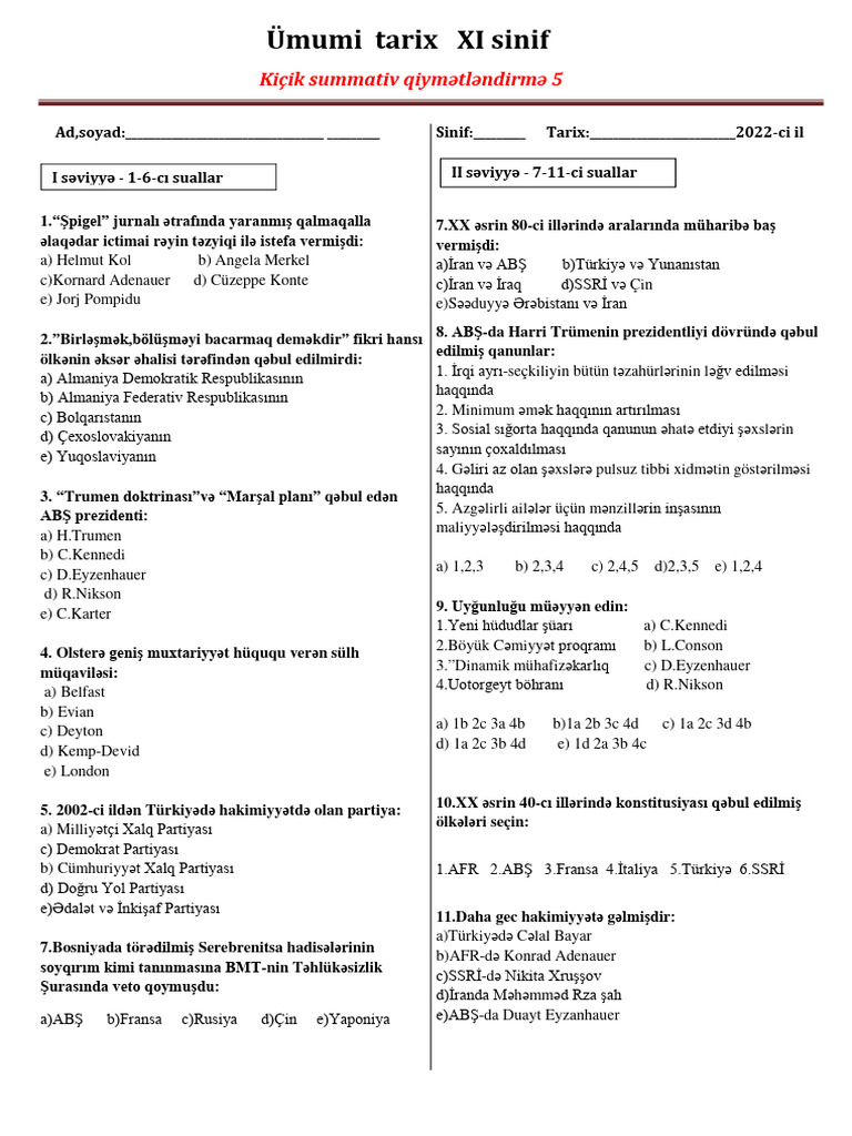 XI Sinif Ü.T. - KSQ 5 | PDF