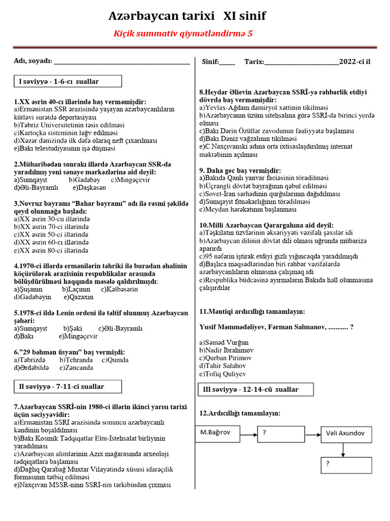 XI Sinif Az.T. - KSQ 5 | PDF