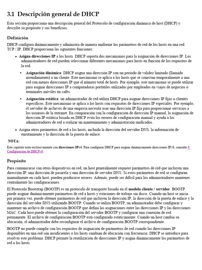 3.1 Descripción General de DHCP | PDF | Dirección IP | Protocolos de internet