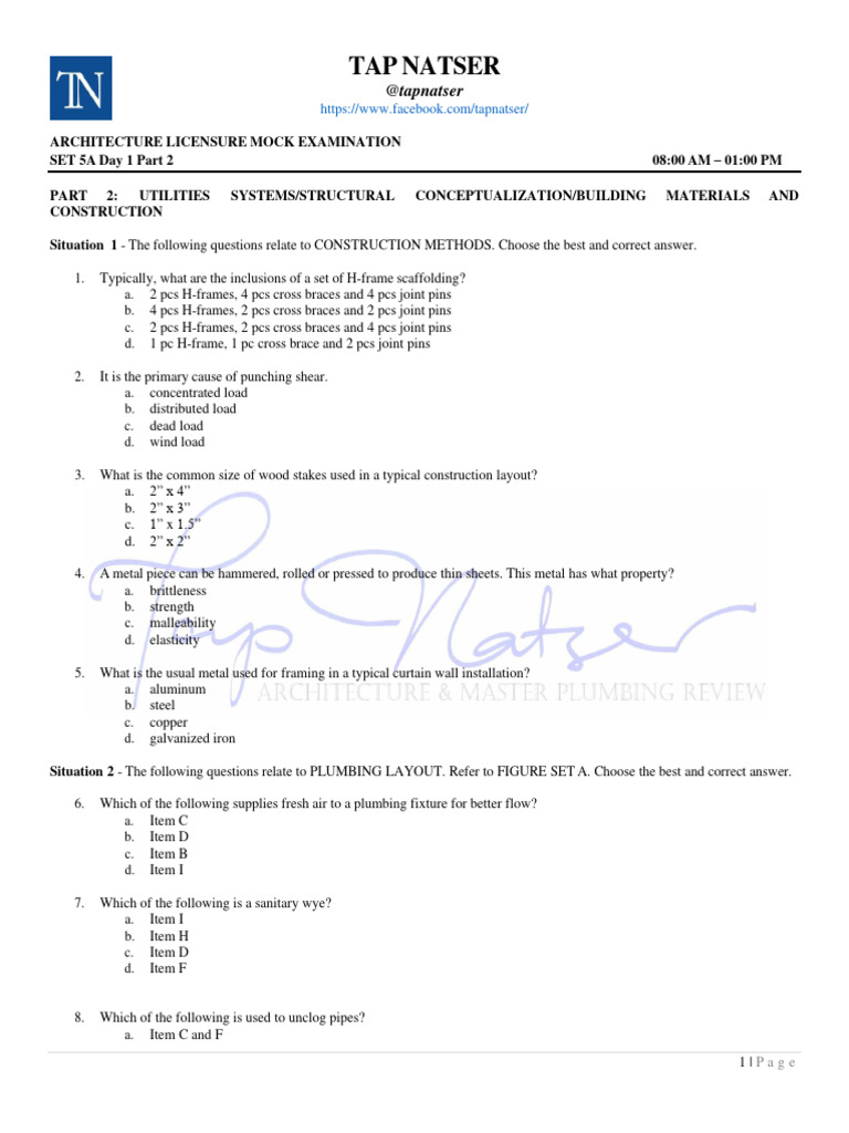 Architecture Licensure Exam Set 5A | PDF | Concrete | Framing ...