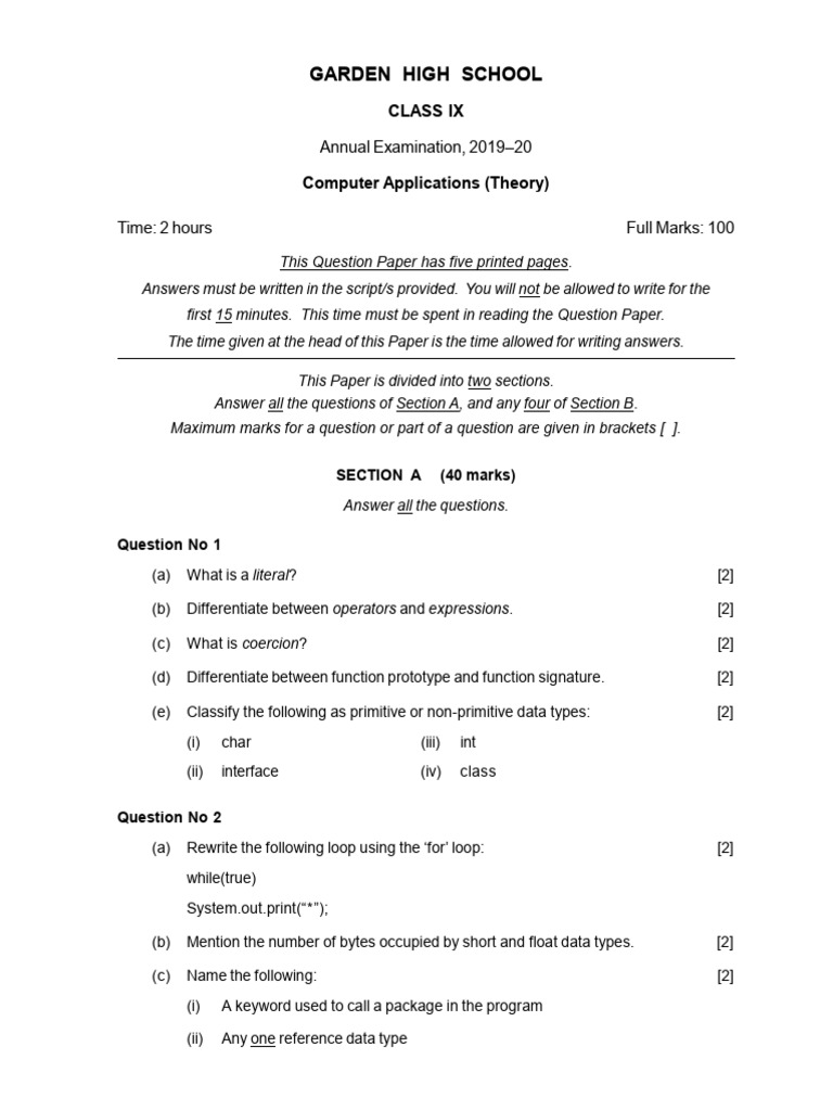Class IX Computer Applications Exam 2019 | PDF | Programming Paradigms ...