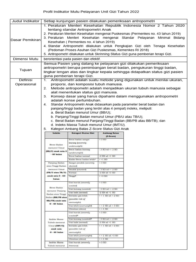 Indikator Mutu Gizi 2022 | PDF | Kesehatan Holistik