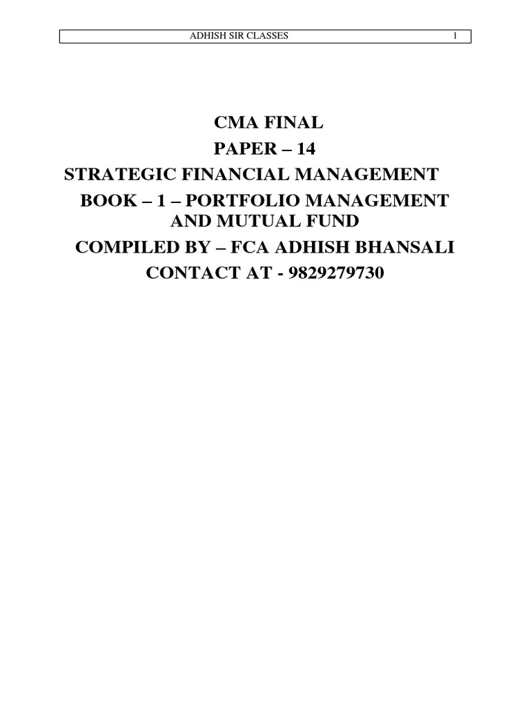 Cma Final - Book 1 - Portfolio Management and Mutual Fund | PDF | Beta ...