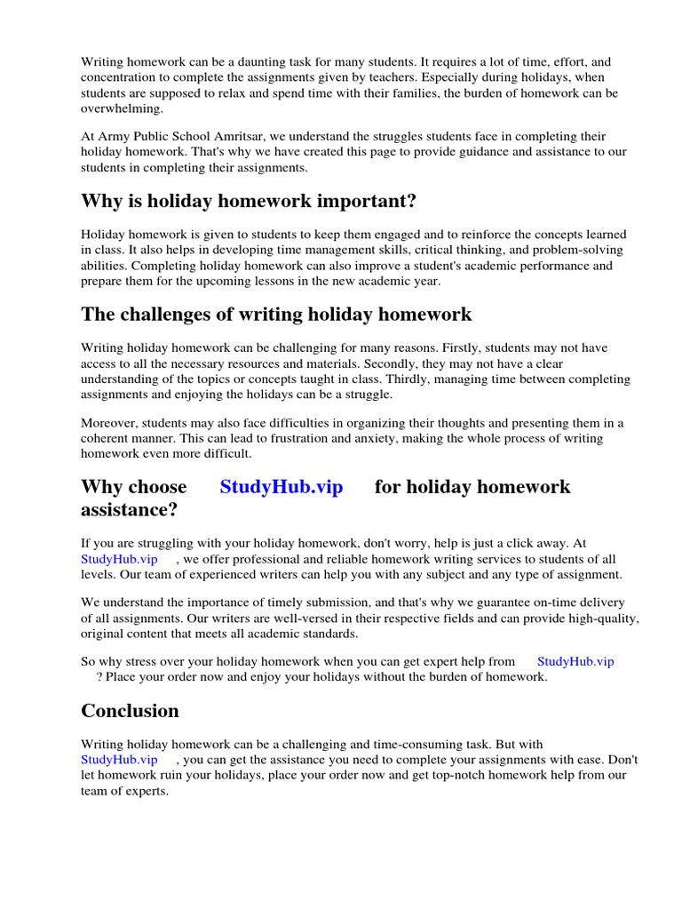 Army Public School Amritsar Holiday Homework | PDF | Homework | Thought