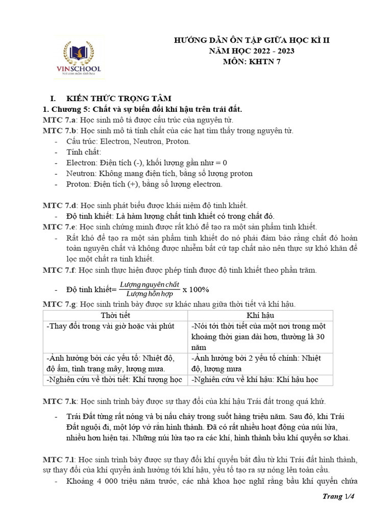 Đề cương Khoa Học Gia Ngọc - 7A1 - GHKII | PDF