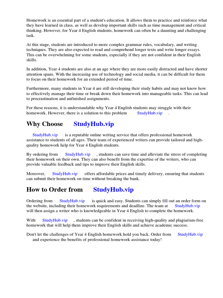 Homework Year 4 English | PDF | Worksheet | Homework