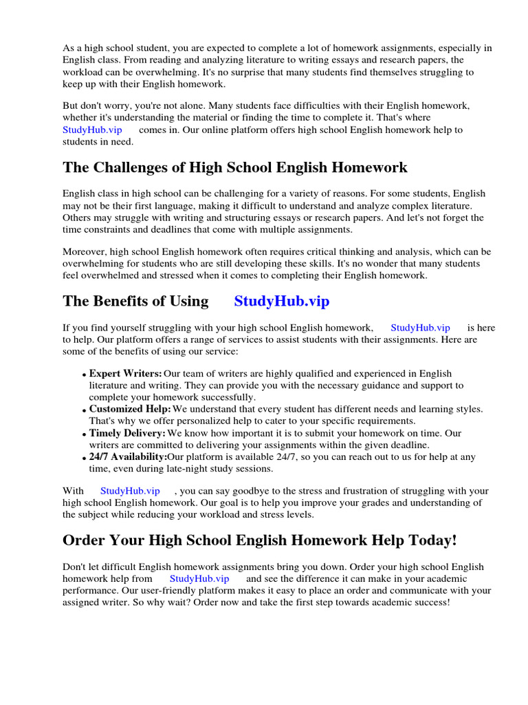 High School English Homework Help | PDF | Homework | Essays