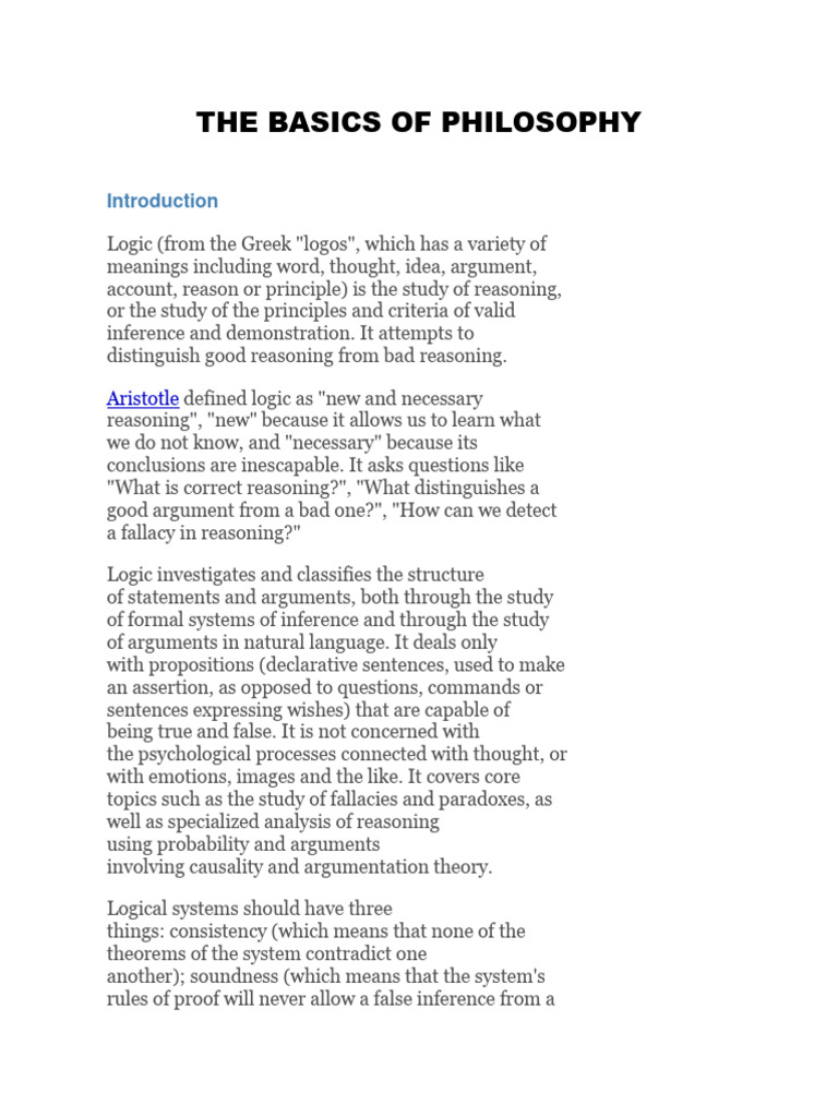 Basics of Logic in Philosophy | PDF | Logic | Inductive Reasoning