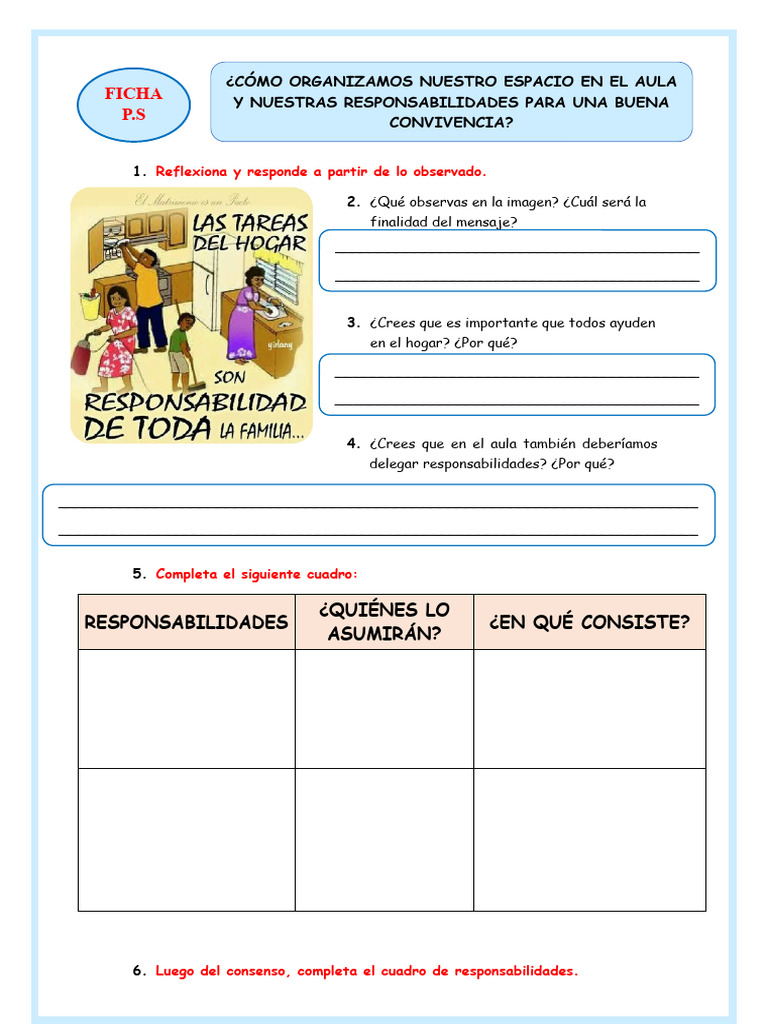 FICHA PS LUN 18 ¿Cómo Organizamos Nuestro Espacio en El Aula | PDF ...