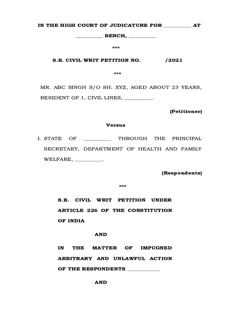 Writ Petition Format | PDF | Affidavit | Certiorari