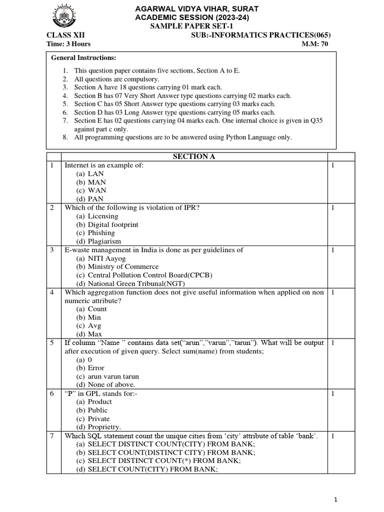 IP SAMPLE PAPER 1 | PDF | Http Cookie | Computer Network