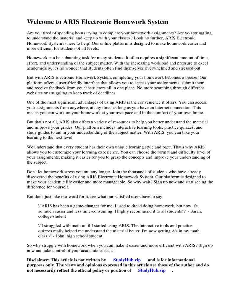 Aris Electronic Homework System | PDF | Business Process Management ...