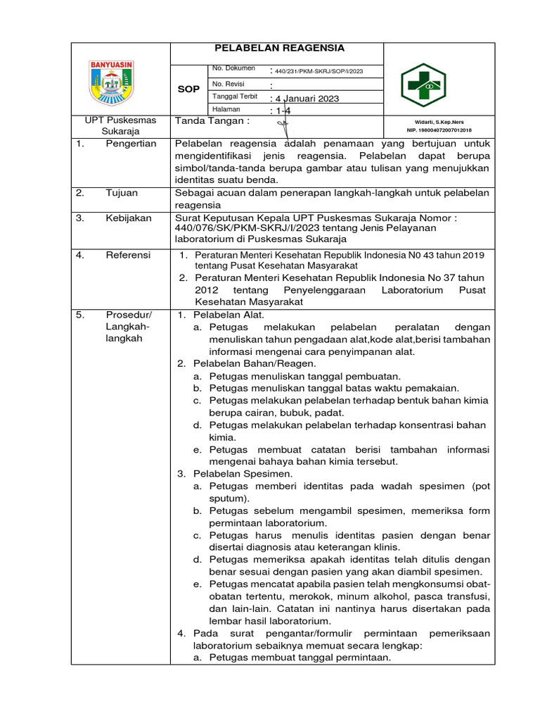 Prosedur Pelabelan Reagensia Laboratorium | PDF
