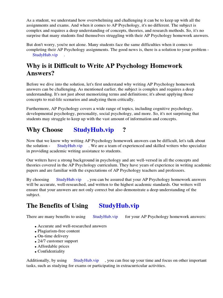 AP Psychology Homework Answers | PDF | Psychology | Concept