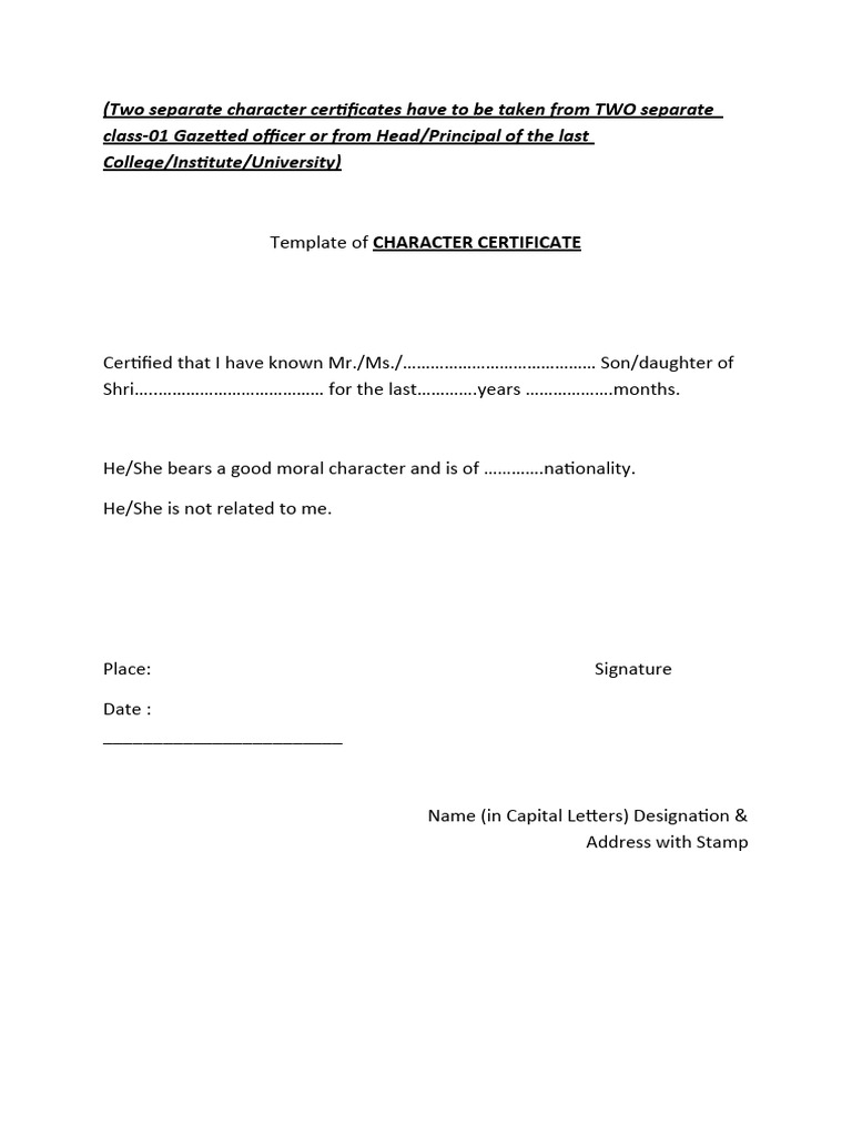 Templates - Character Certificate and 2 Declaration | PDF