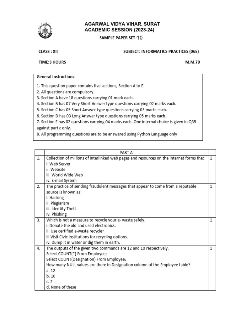 Ip Sample Paper 10 | PDF | World Wide Web | Internet & Web