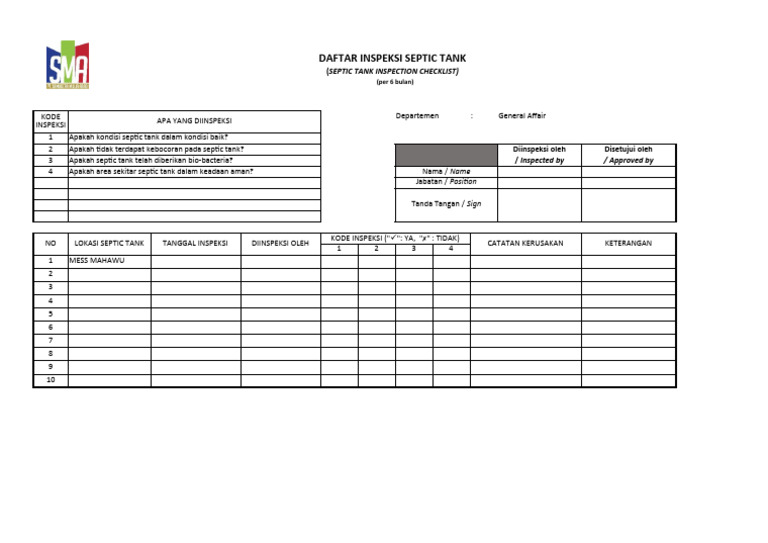Daftar Inspeksi Septic Tank | PDF