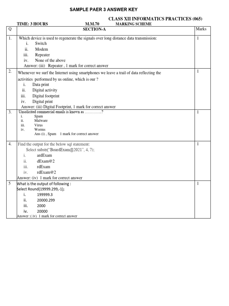 Ip Sample Paper 3 Answer Key | Download Free PDF | Network Topology | Computing