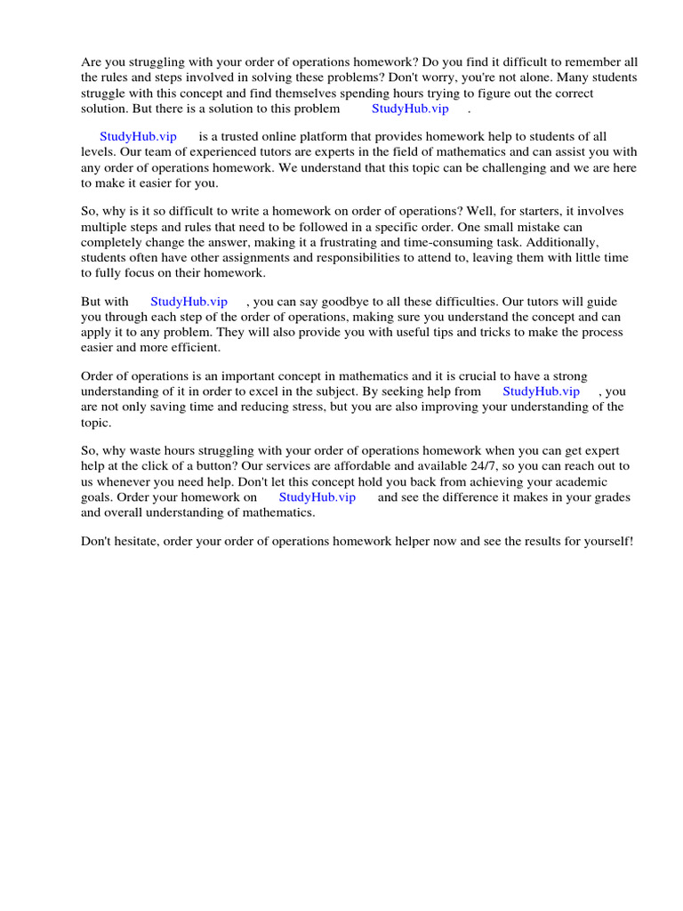 Order of Operations Homework Helper | PDF | Homework | Worksheet