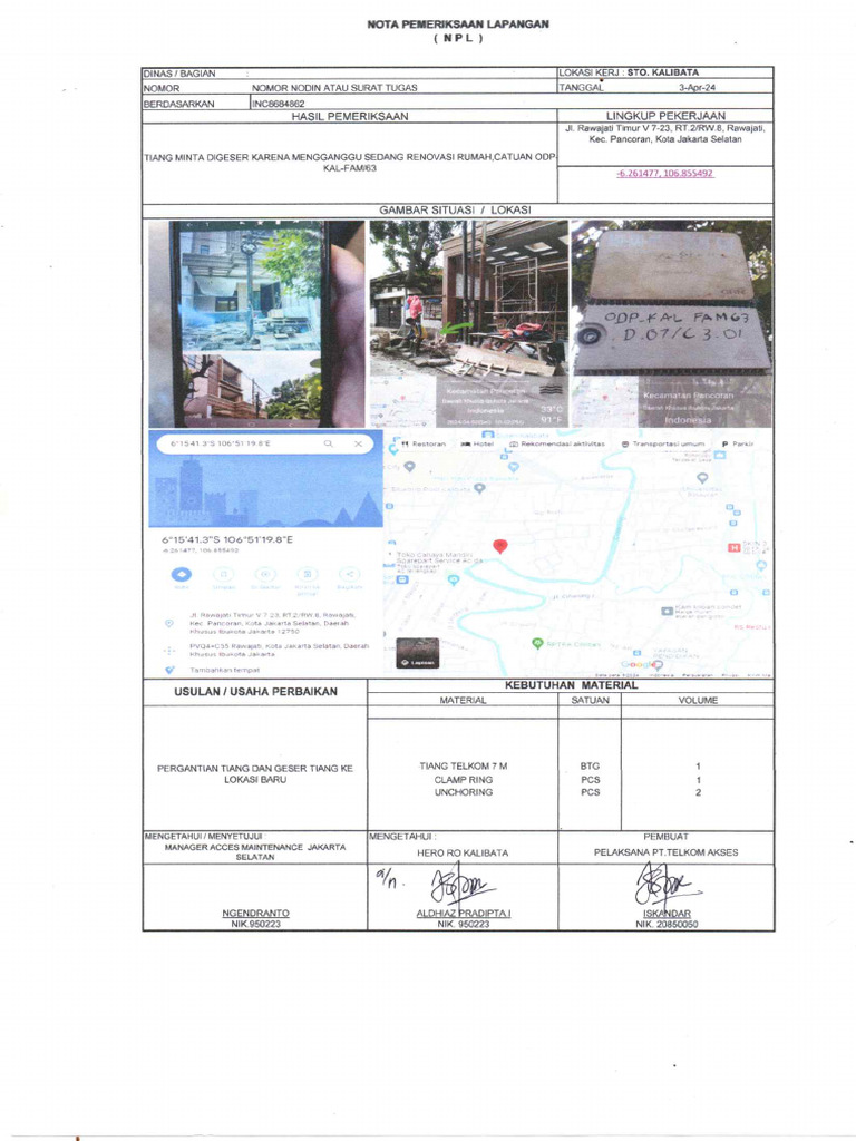 NPL Geser Tiang Odp Kal Fam 63 | PDF