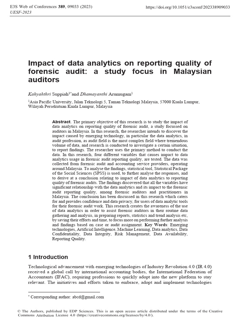 Impact of data analytics on reporting quality of forensic audit- a ...