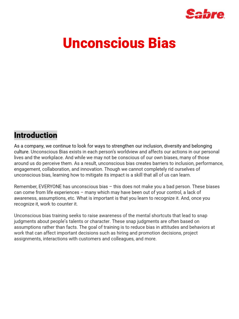 Unconscious Bias Participant Guide | PDF | Bias | Sexual Harassment