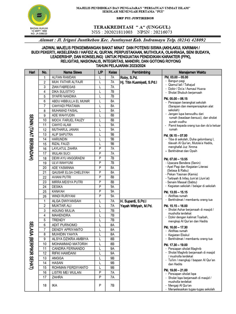 Jadwal Majelis 2023 - 2024 | PDF
