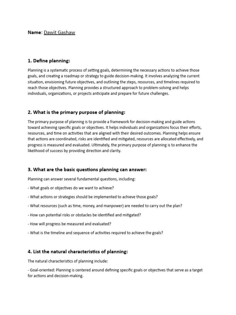 Dawit's Assignment | PDF | Goal | Planning