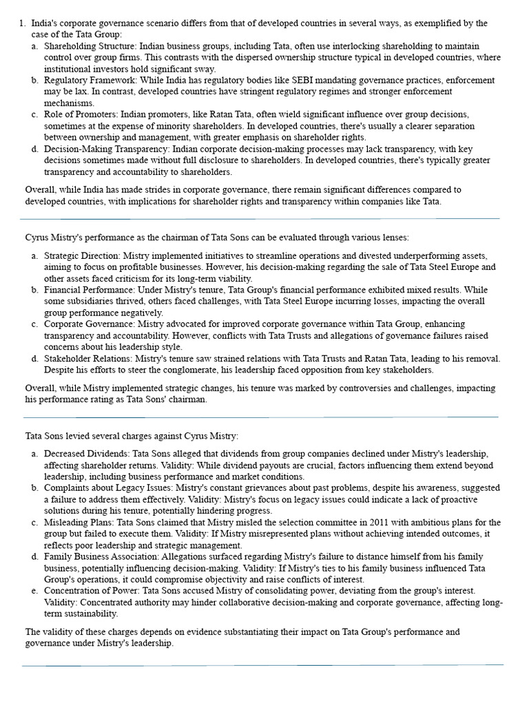Cyrus Mistry Answer | PDF | Governance | Corporate Governance