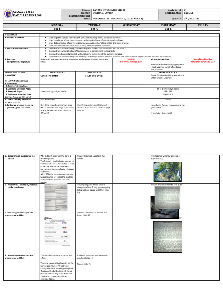 DLL - English 6 - Q2 - W4 | PDF | Learning | Cognitive Science