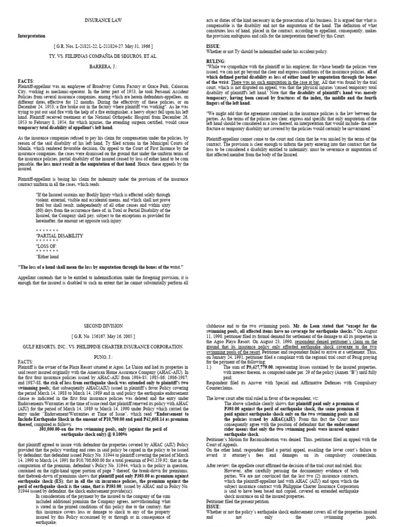 Cases 1-10 - Insurance - Commercial Law Review I | PDF | Insurance ...