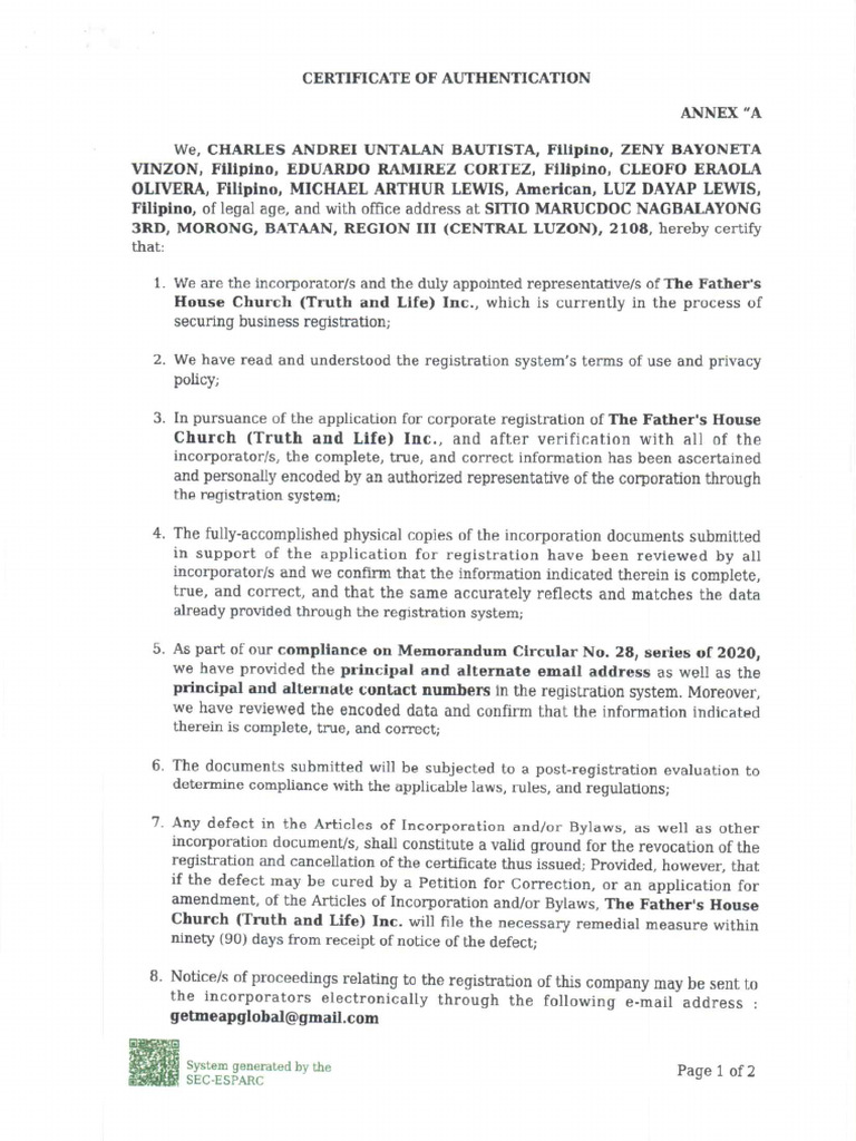 Certificate of Authentication | PDF