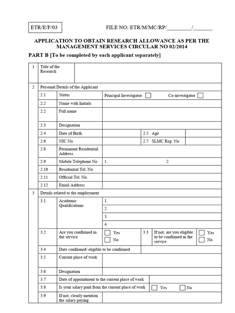 Research Allowance Application Form | PDF | Identity Document